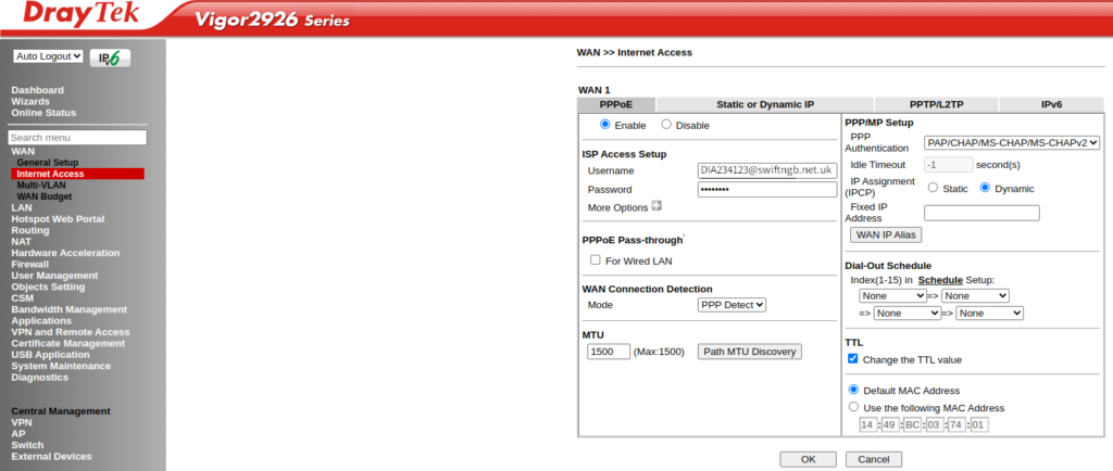 Setting up Draytek router(FTTP) – Swift Internet